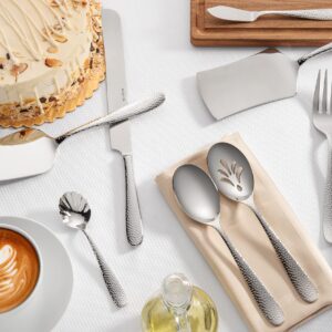 Hudson Essentials 9-Piece Bergamo Hammered 18/10 Stainless Steel Hostess Serving Utensil Set - Flatware Silverware with Wedding Cake Knife & Cake Server - Perfect for Weddings, Engagements and Parties