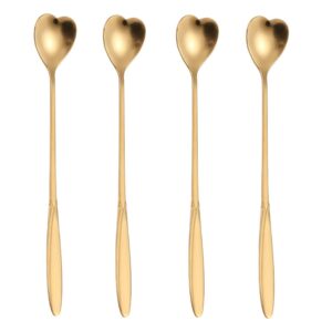 16 pieces heart shaped spoon coffee teaspoon 7 inch set stainless steel long handle spoon stir bar spoon stirring spoon ice cream spoon gold