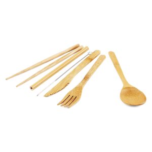 Onwon® Bamboo Travel Cutlery Set Include Reusable Knife Fork Spoon Chopsticks Straw Eco Friendly Organic Bamboo Utensils Camping Flatware Travel Utensil Set for Picnic Office and School Lunch