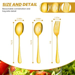 6 Pack Serving Spoons Set Includes 2 Serving Spoons 2 Slotted Serving Spoons and 2 Serving Forks Stainless Steel Buffet Dinner Restaurant Serving Spoons Set for Party Banquet, 8.7 Inch (Gold)