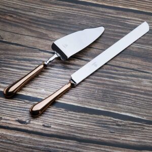 OTW PAVILION Wedding Cake Knife and Server Set,Rose Gold 18/10 Stainless Steel 2 Piece Dessert Set Pie Server Cake Cutter Knife for Birthday,Anniversary,Holiday,Baby Shower,Party