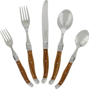 laguiole 20 piece flatware set – stainless steel cutlery set – dishwasher safe silverware set – luxurious utensil sets w/knives, spoons and forks set (wood grain, service for 4)