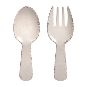 upware 2-piece 10.75 inch melamine salad server serving utensil set includes salad spoon and salad fork (crackle, cream)