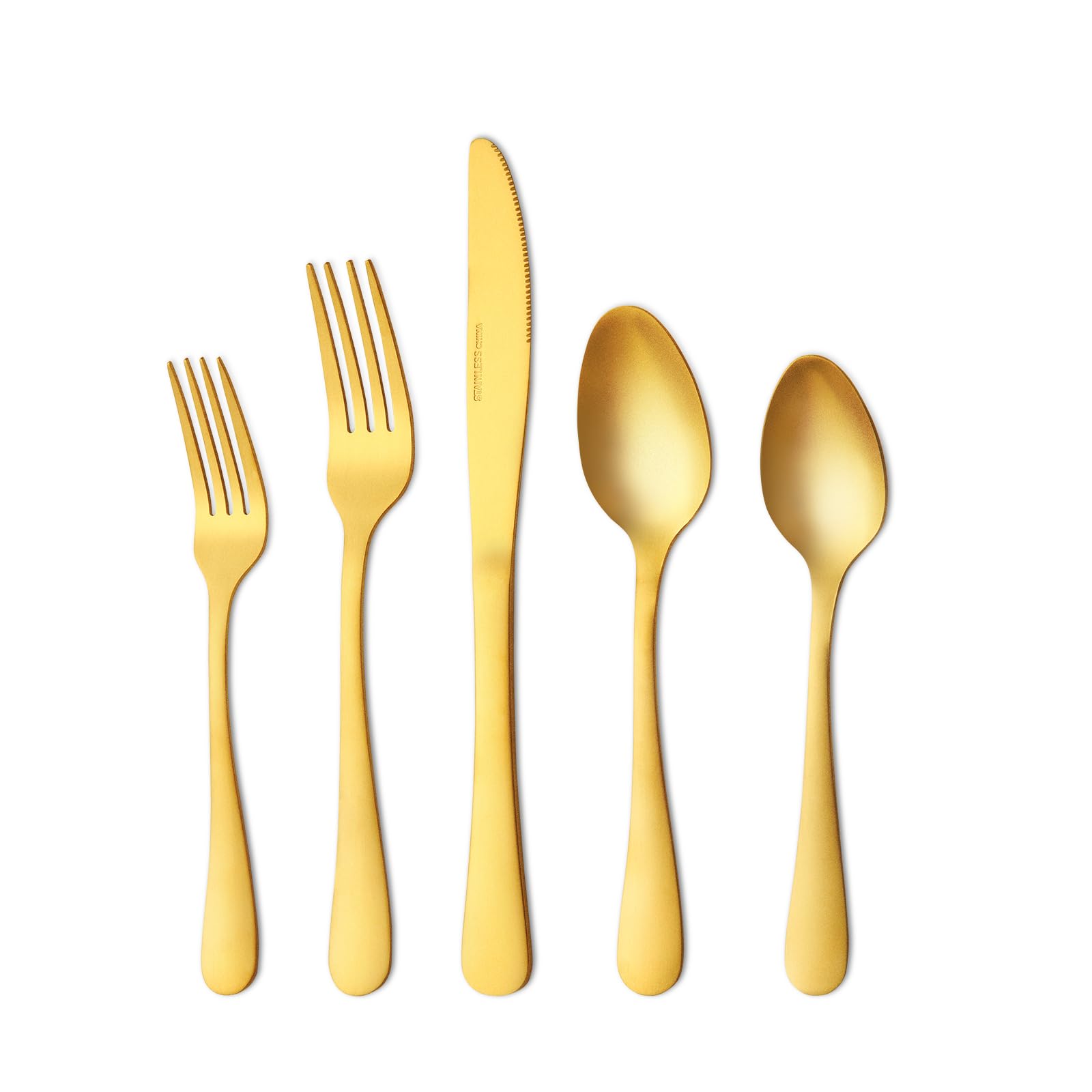 Lorena Matte Gold Silverware Set, 20 Piece Gold Utensils Set Service for 4, Stainless Steel Gold Flatware Set Include Forks Knives Spoons, Cutlery Set for Home and Kitchen, Dishwasher Safe