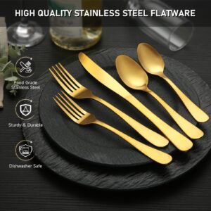 Lorena Matte Gold Silverware Set, 20 Piece Gold Utensils Set Service for 4, Stainless Steel Gold Flatware Set Include Forks Knives Spoons, Cutlery Set for Home and Kitchen, Dishwasher Safe