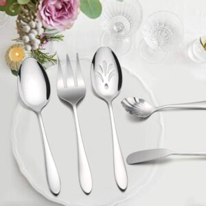 LIANYU Serving Utensils, 5 Pieces Stainless Steel Hostess Silverware Flatware Cutlery Serving Set, Mirror Finished, Dishwasher Safe