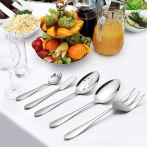 LIANYU Serving Utensils, 5 Pieces Stainless Steel Hostess Silverware Flatware Cutlery Serving Set, Mirror Finished, Dishwasher Safe