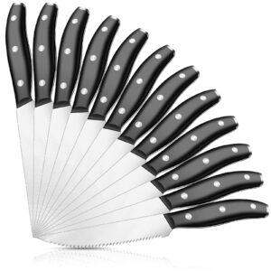 steak knives 12-piece set, steak knives set, 4.6" highly resistant and durable german stainless steel serrated knife, sharp dinner knives bread knife brisket knife, dishwasher safe steak knives