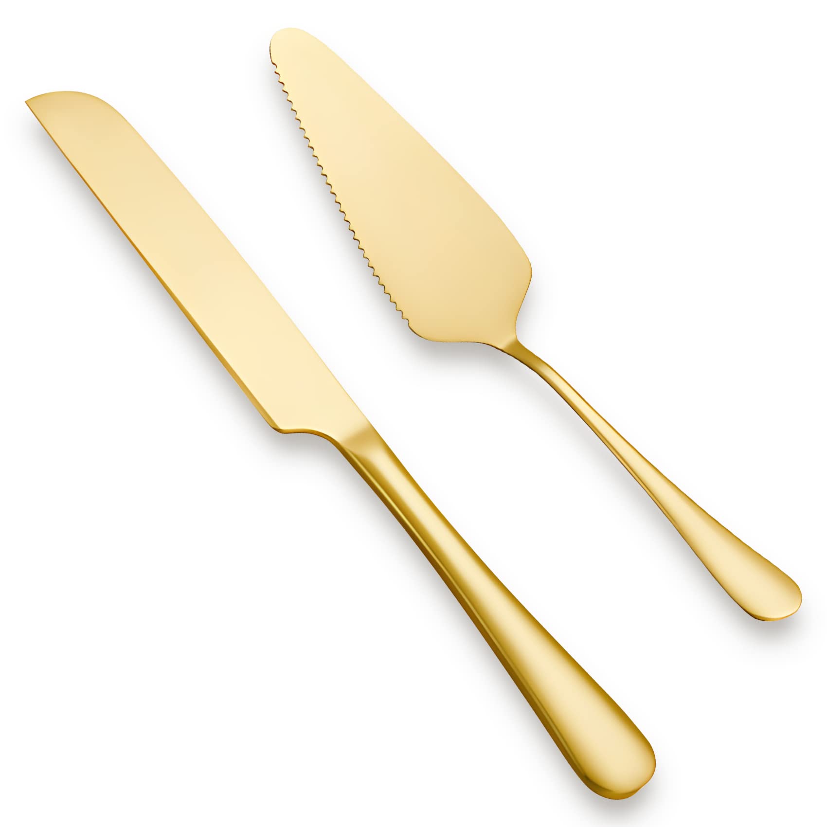 DUMING-IN Wedding Cake Knife and Server Set, Gold Stainless Steel Cake Pie Serving Set Gift Cake Cutting Set for Wedding, Birthday, Parties and Events