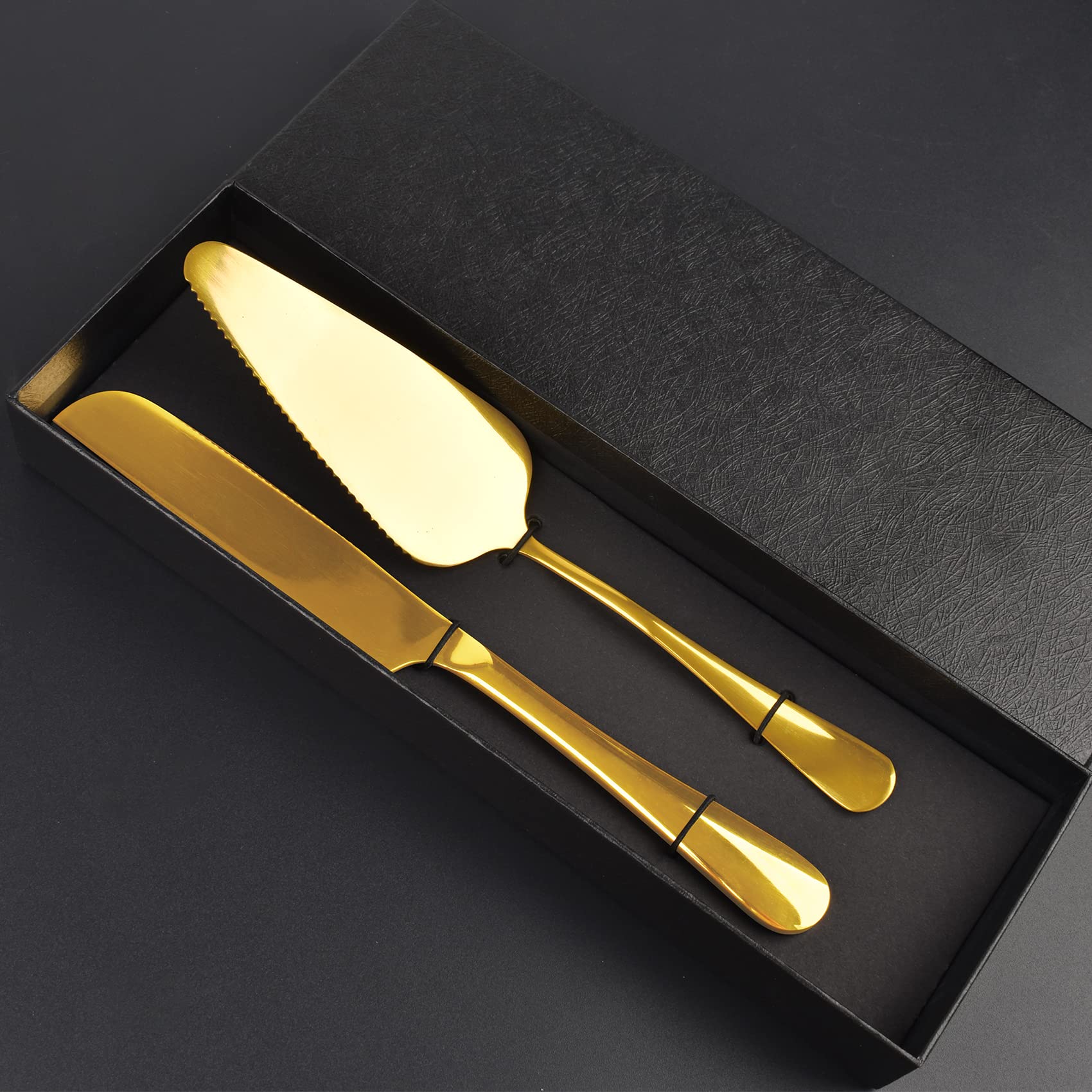 DUMING-IN Wedding Cake Knife and Server Set, Gold Stainless Steel Cake Pie Serving Set Gift Cake Cutting Set for Wedding, Birthday, Parties and Events