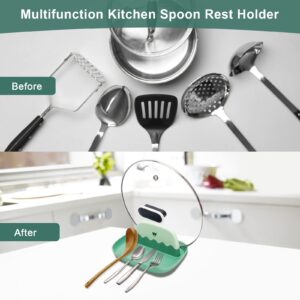 Kitchen Spoon and Lid Rest 2 Pack, Windspeed Green Kitchen Spatula Rest Holder Detachable Spoons Cooking Stand Countertop Keep Clean Cooking Ladle Organizer for Pot Lid, Fork, Tongs (Green)