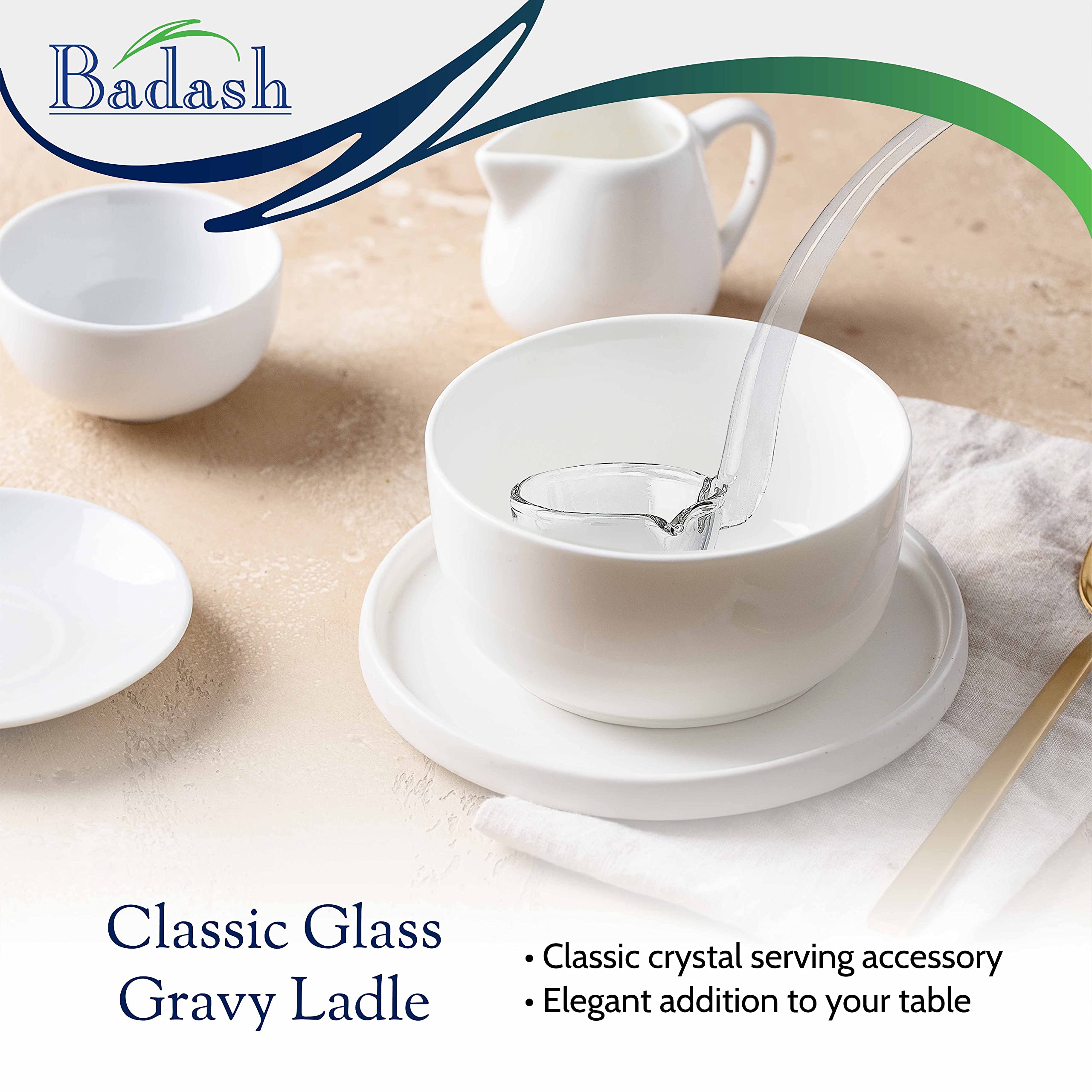 Badash Crystal Gravy Serving Ladle - 6" Long Mouth-Blown Lead-Free Clear Glass Punch Ladle - Elegant Small Spoon-Sized Serving Utensil - Glass Gravy Ladle for Sauce & Salad Dressing