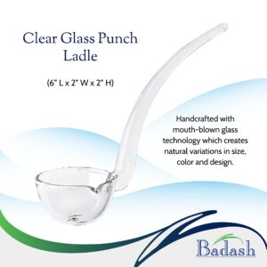 Badash Crystal Gravy Serving Ladle - 6" Long Mouth-Blown Lead-Free Clear Glass Punch Ladle - Elegant Small Spoon-Sized Serving Utensil - Glass Gravy Ladle for Sauce & Salad Dressing