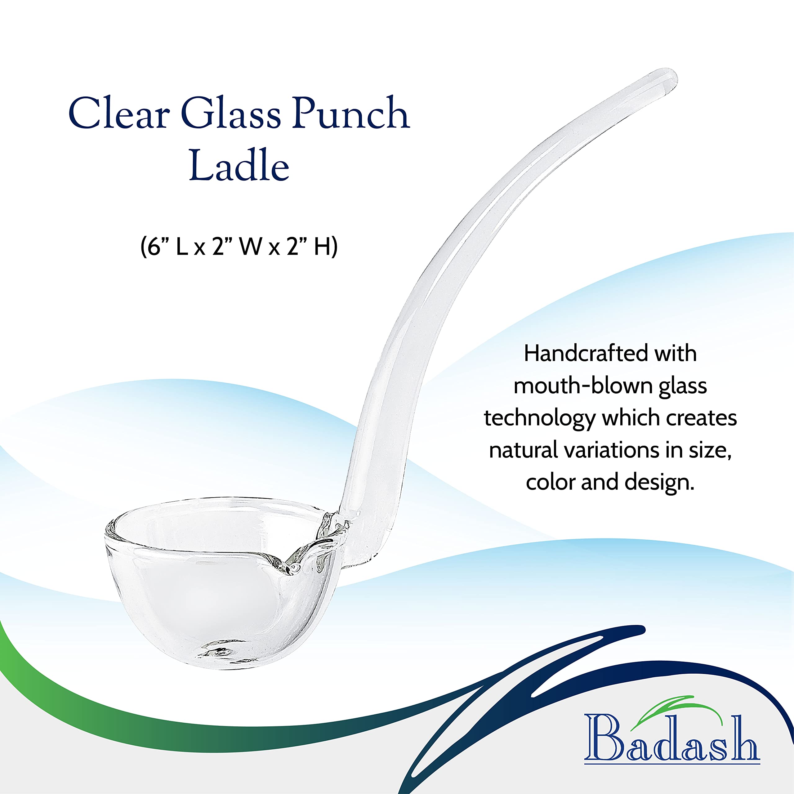 Badash Crystal Gravy Serving Ladle - 6" Long Mouth-Blown Lead-Free Clear Glass Punch Ladle - Elegant Small Spoon-Sized Serving Utensil - Glass Gravy Ladle for Sauce & Salad Dressing