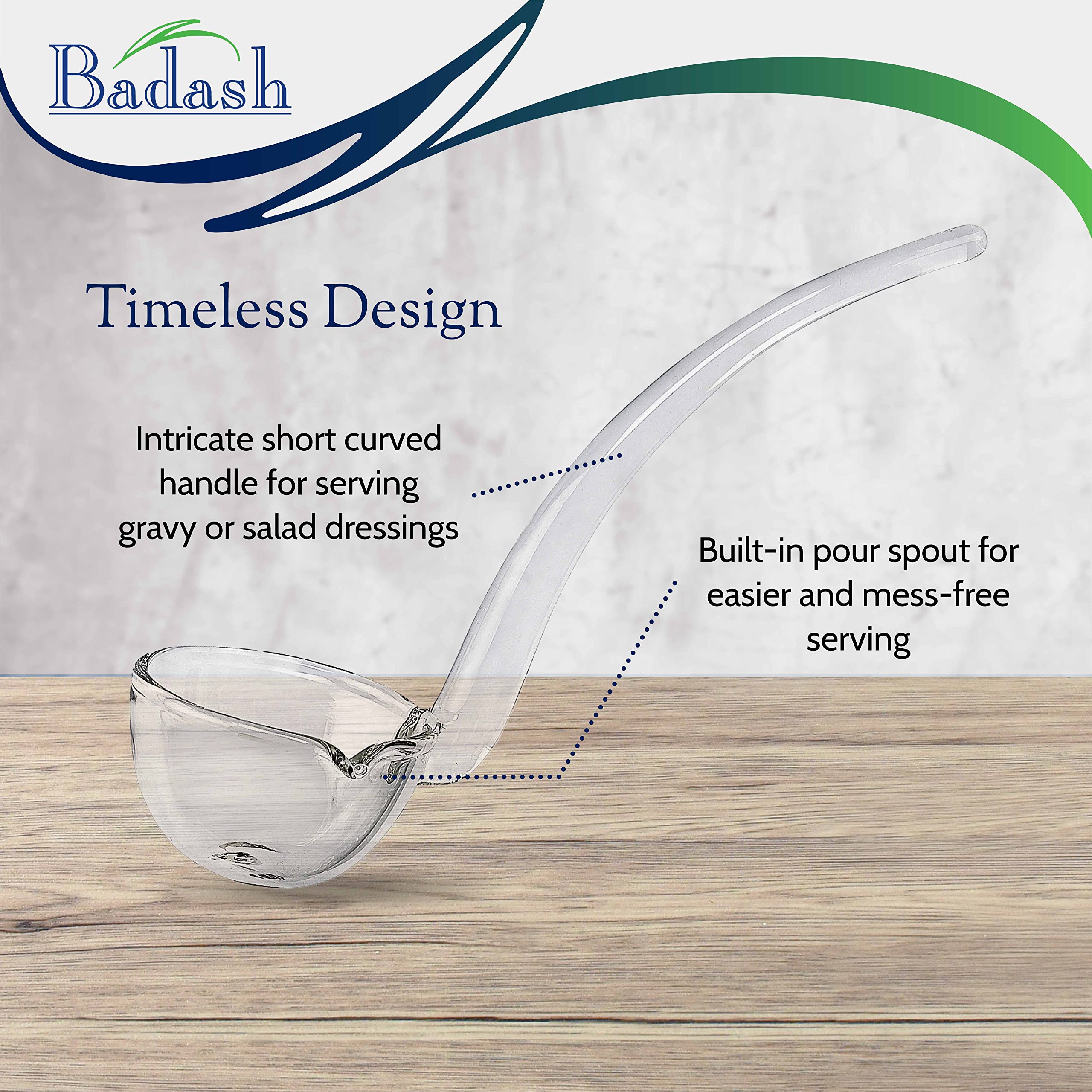 Badash Crystal Gravy Serving Ladle - 6" Long Mouth-Blown Lead-Free Clear Glass Punch Ladle - Elegant Small Spoon-Sized Serving Utensil - Glass Gravy Ladle for Sauce & Salad Dressing