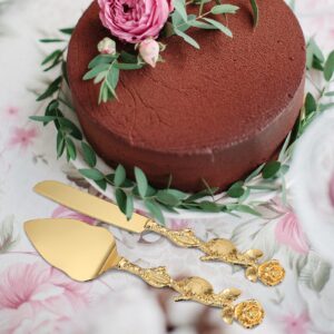 BestAlice Wedding Cake Knife And Server Set, Personalized Gold Cake Cutting Set for Wedding, Custom Cake Serving Set, Engraved Pastry Pie Server Cake Pizza Cutter for Birthday Party (Gold, Rose)