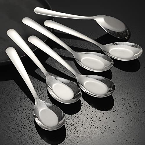 Soup Spoons Stainless Steel Soup Spoons Set of 6 Long Handle Dinner Spoons Silver Asian soup spoon for Ramen Thai Miso (SP01)