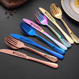 OBTIAN Stainless Steel Customized Flatware Set,Engraving Name Knife Forks Spoon,Personalized names will be engraved on your tableware, Customized Birthday Christmas Gift Gold