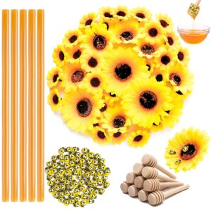 h1vojoxo 135pcs honey bee dipper artificial sunflowers craft set, honey bee dipper with sunflowers craft kits, honey bee dipper sunflowers decor, honey bee themed party decor, sunflowers party favor