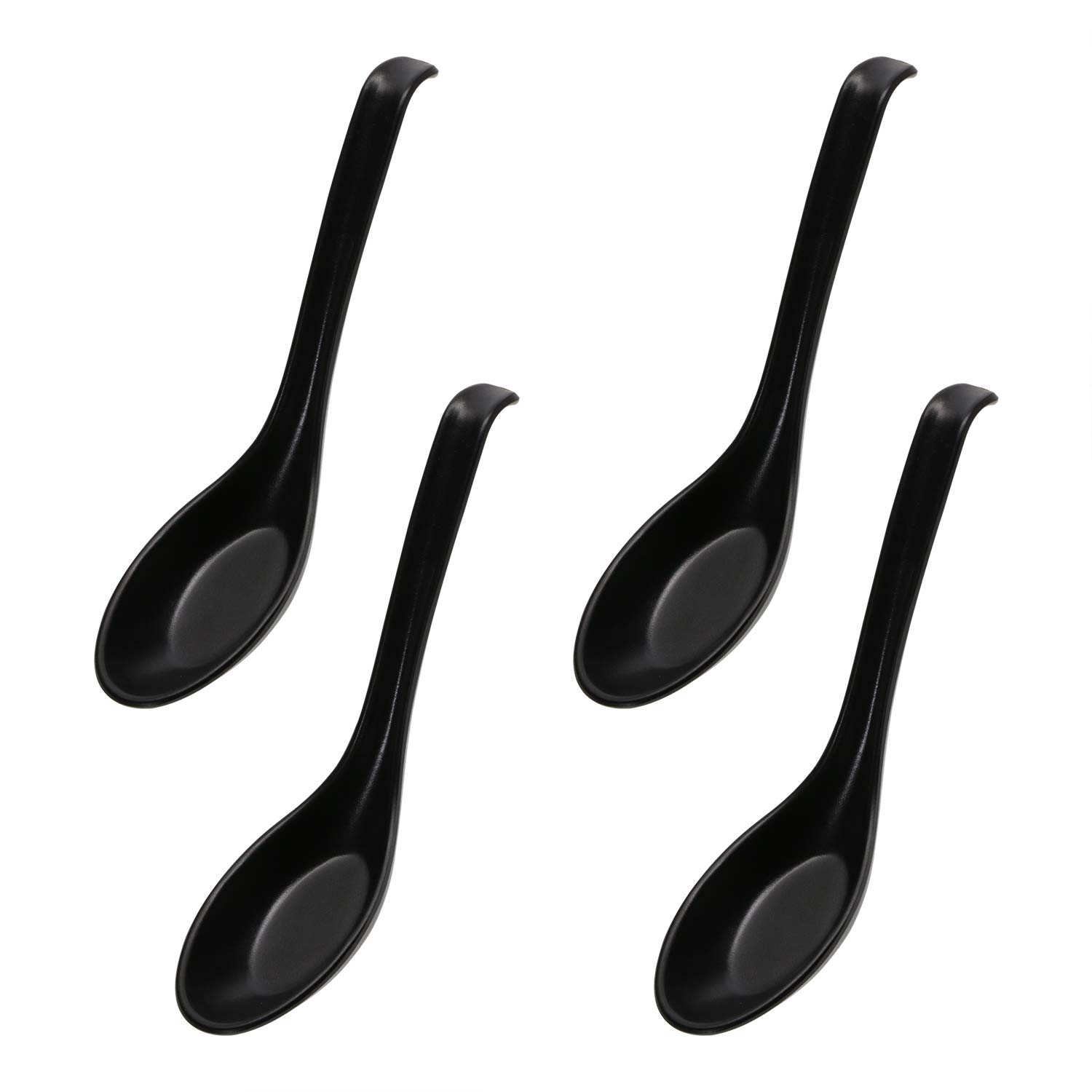 ONLYKXY 4 Pieces Black Soup Spoons, Japanese Spoons Soup, Plastic Soup Spoons, Rice Spoons, Chinese Wonton Soup Spoons