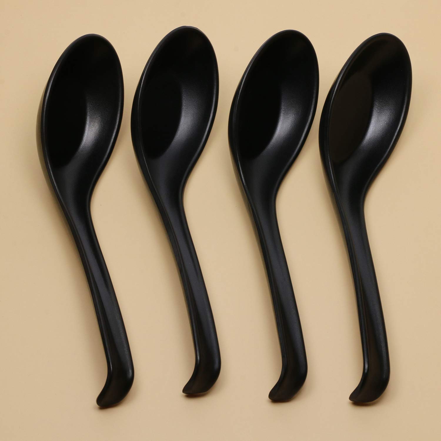 ONLYKXY 4 Pieces Black Soup Spoons, Japanese Spoons Soup, Plastic Soup Spoons, Rice Spoons, Chinese Wonton Soup Spoons