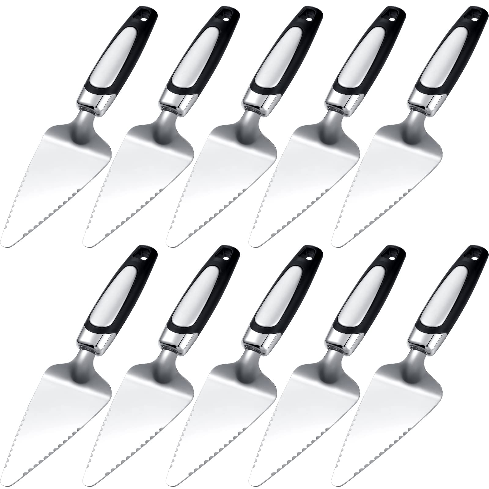 10 Pcs Pizza Spatula Pie Server Set Stainless Steel Pizza Spatula Cake Cutter Serrated Cake Server Tart Dessert Pie Slicer with Comfortable Handle for Wedding Birthday Kitchen Cutting Serving Utensils