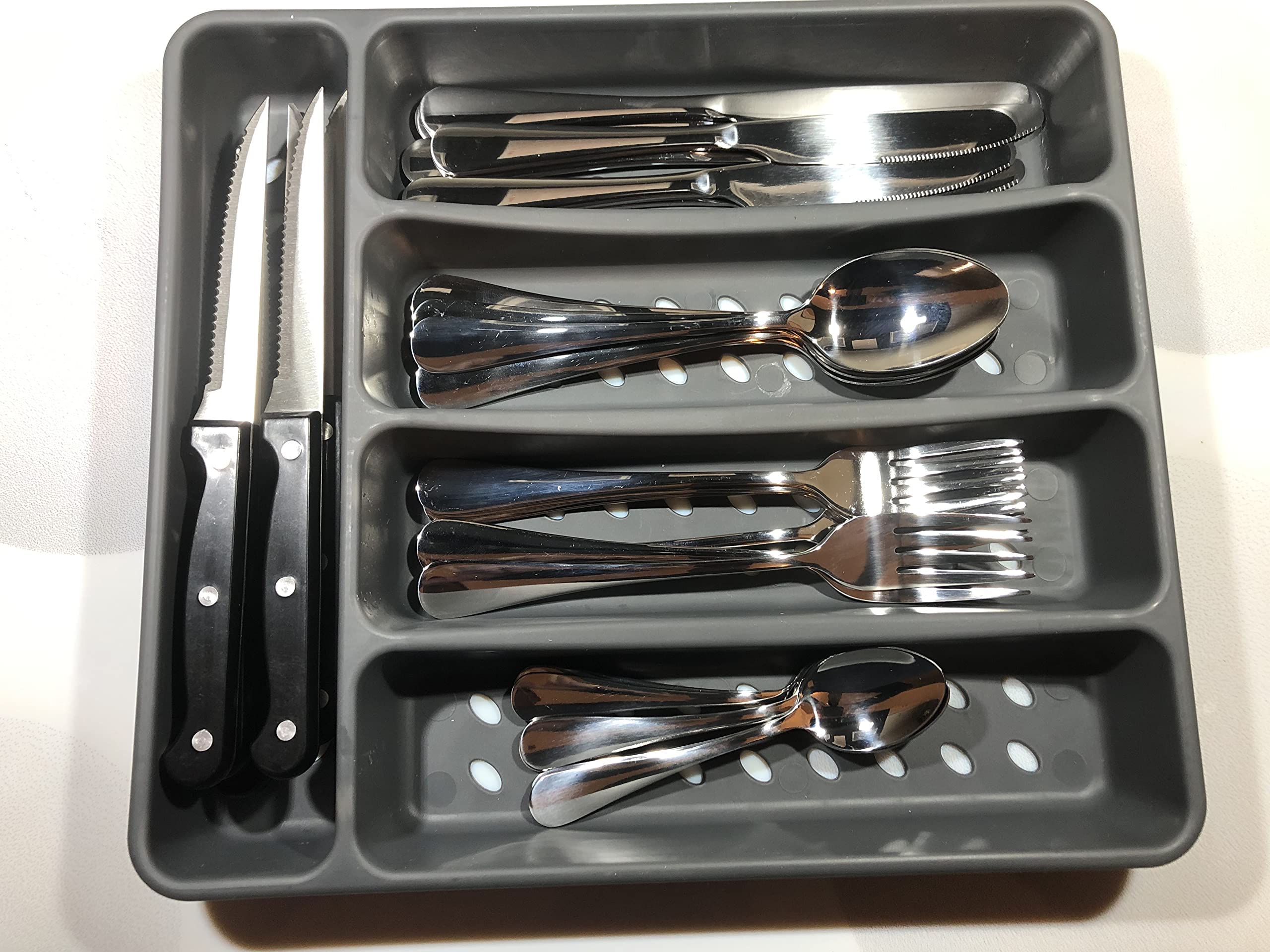 30 Piece Flatware Set for 6, Large Fork, Large Spoon, Small Spoon, Table Knife, Steak Knife