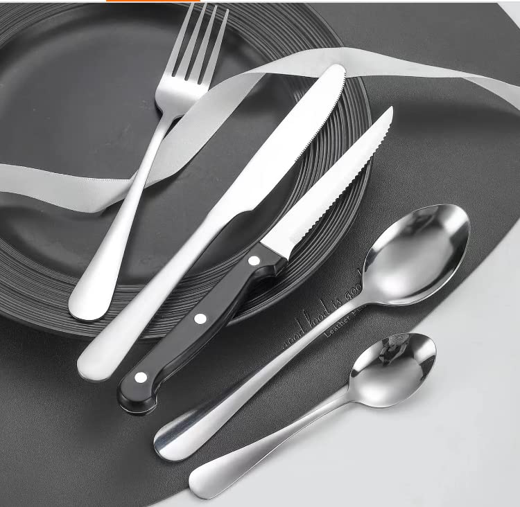 30 Piece Flatware Set for 6, Large Fork, Large Spoon, Small Spoon, Table Knife, Steak Knife