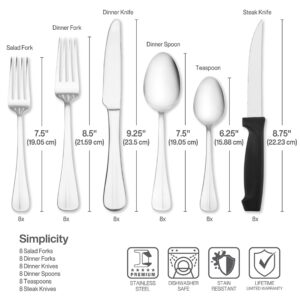 International Silver Simplicity 53-Piece Stainless Steel Flatware Set with Serving Utensil Set, Service for 8