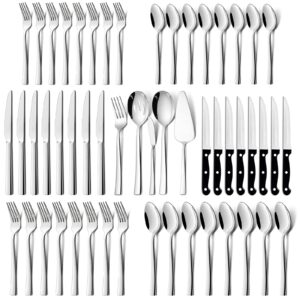 haware 53-piece silverware set with steak knives, stainless steel sturdy flatware serving utensils, modern design cutlery tableware for home holiday gift, dishwasher safe-servive for 8