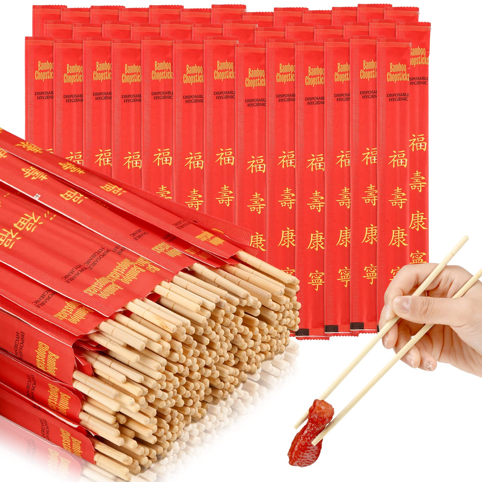 Sabary 1000 Pairs Bamboo Chopsticks Disposable Sleeved and Separated Chop Sticks Quality Chopsticks Disposable UV Treated(Joyous, Joyous)