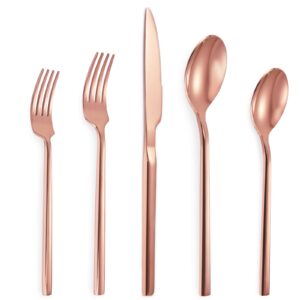 rose gold silverware set, 20-piece 18/10 stainless steel flatware set, cutlery tableware set service for 4, modern utensil set for home party wedding gift