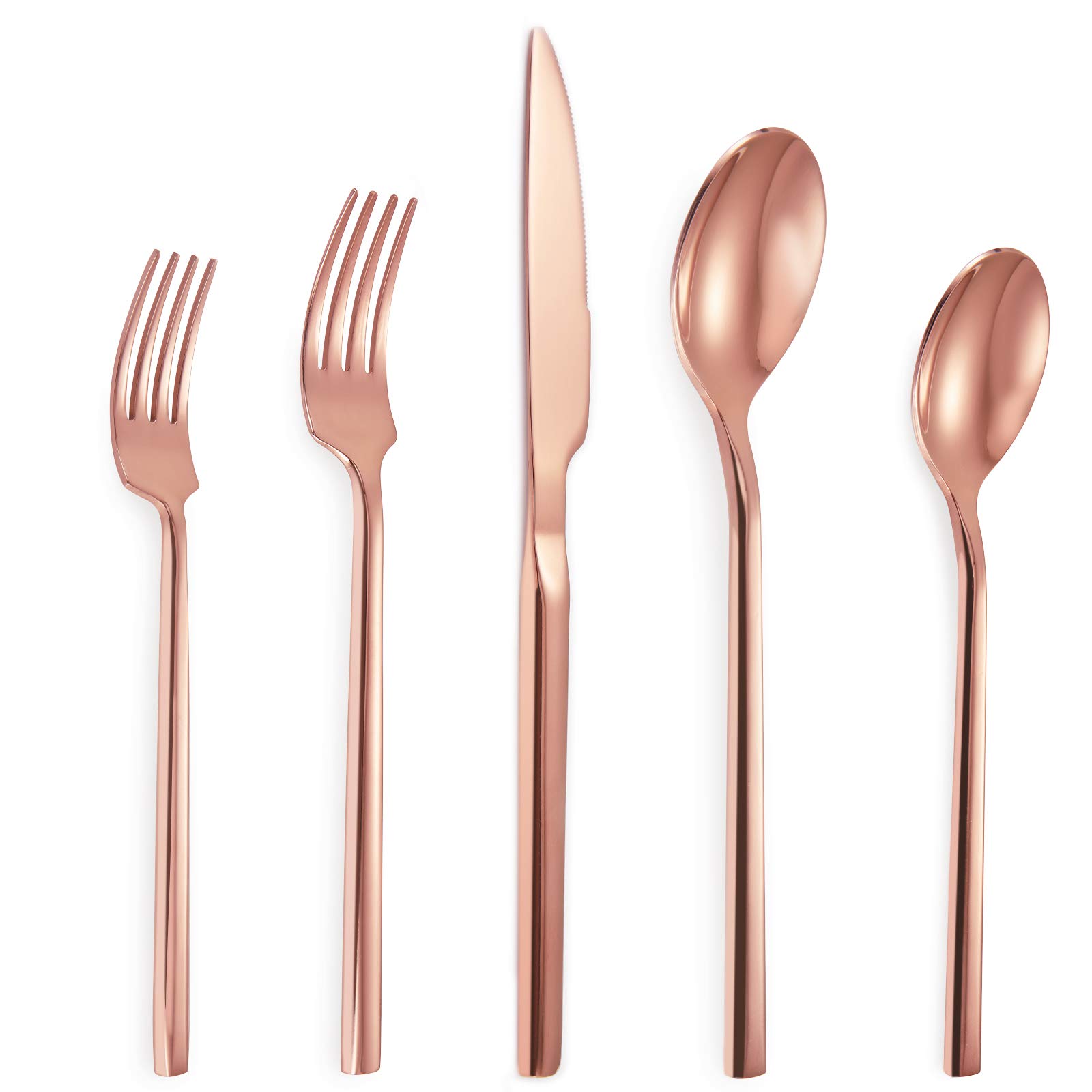 Rose Gold Silverware Set, 20-Piece 18/10 Stainless Steel Flatware Set, Cutlery Tableware Set Service for 4, Modern Utensil Set for Home Party Wedding Gift