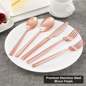 Rose Gold Silverware Set, 20-Piece 18/10 Stainless Steel Flatware Set, Cutlery Tableware Set Service for 4, Modern Utensil Set for Home Party Wedding Gift