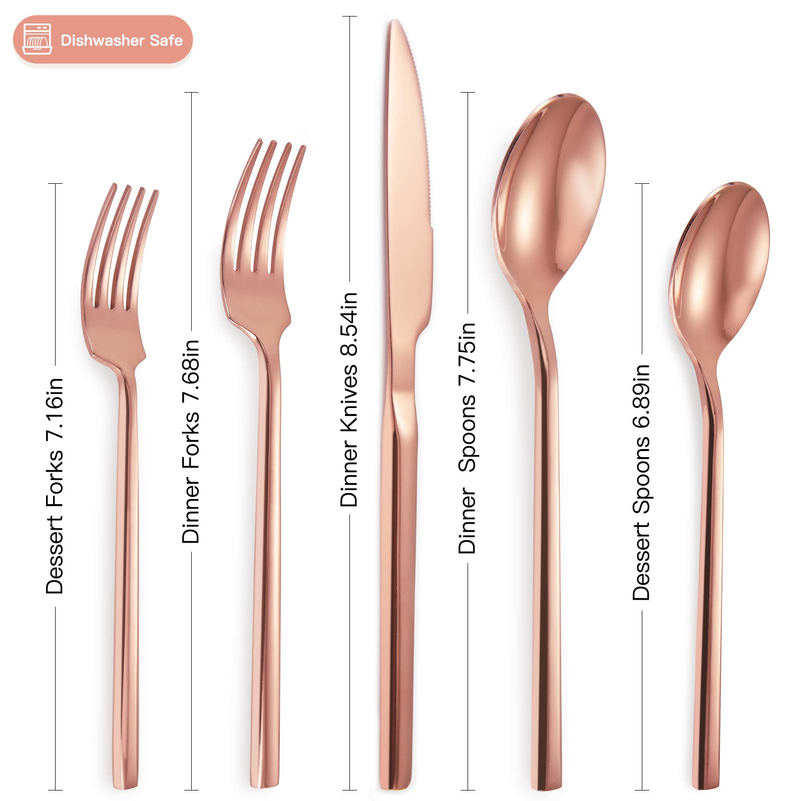 Rose Gold Silverware Set, 20-Piece 18/10 Stainless Steel Flatware Set, Cutlery Tableware Set Service for 4, Modern Utensil Set for Home Party Wedding Gift