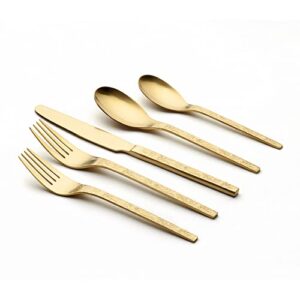 20 piece matte gold embossed eve pattern handle silverware set, ornative eve flatware cutlery set service for 4, includes knives, forks, spoons, stainless steel utensil set, dishwasher safe