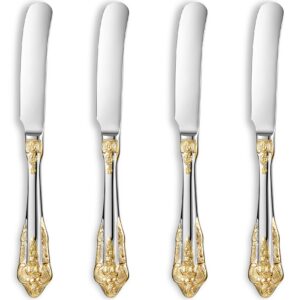 keawell gorgeous 6.9" butter spreader, 18/10 stainless steel, set of 4, gold accent butter knife