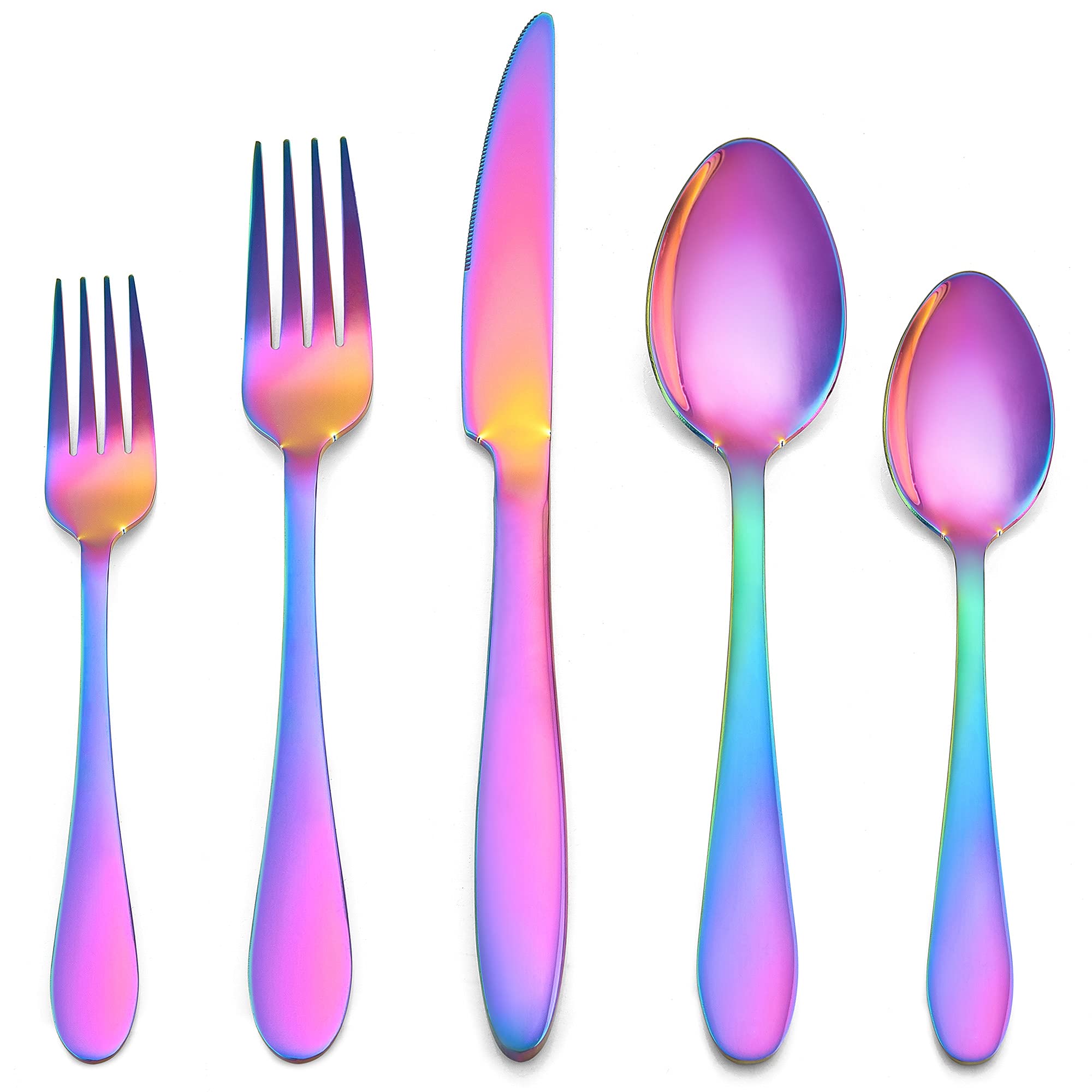 LIANYU 40-Piece Rainbow Silverware Set for 8, Stainless Steel Colorful Flatware Cutlery Set, Tableware Eating Utensils Include Forks Knives Spoons, Mirror Polished, Dishwasher Safe