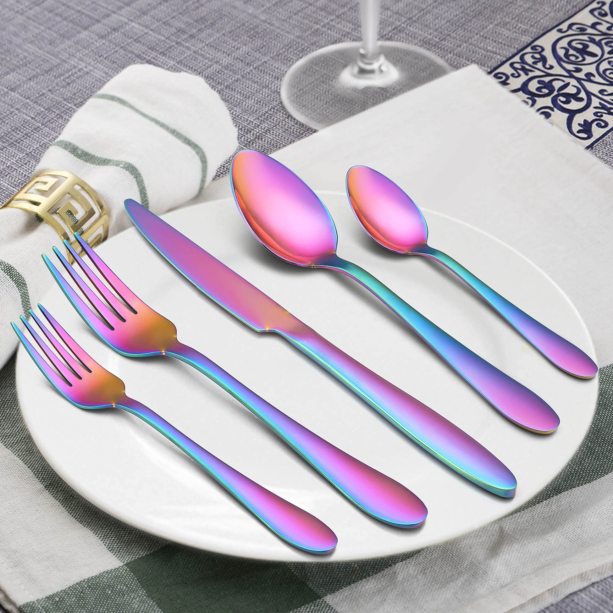 LIANYU 40-Piece Rainbow Silverware Set for 8, Stainless Steel Colorful Flatware Cutlery Set, Tableware Eating Utensils Include Forks Knives Spoons, Mirror Polished, Dishwasher Safe