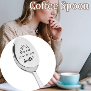 Aunt Mothers Day Gifts from Niece Nephew Good Morning Auntie Tea Coffee Spoons Gift for Aunt Auntie Gifts for Women Aunty Aunt Birthday Gift for Auntie Ice-cream Spoon