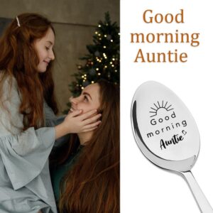 Aunt Mothers Day Gifts from Niece Nephew Good Morning Auntie Tea Coffee Spoons Gift for Aunt Auntie Gifts for Women Aunty Aunt Birthday Gift for Auntie Ice-cream Spoon