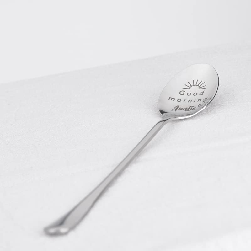 Aunt Mothers Day Gifts from Niece Nephew Good Morning Auntie Tea Coffee Spoons Gift for Aunt Auntie Gifts for Women Aunty Aunt Birthday Gift for Auntie Ice-cream Spoon