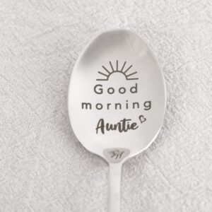 Aunt Mothers Day Gifts from Niece Nephew Good Morning Auntie Tea Coffee Spoons Gift for Aunt Auntie Gifts for Women Aunty Aunt Birthday Gift for Auntie Ice-cream Spoon