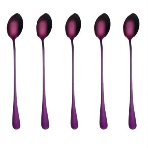 M.S. Long-handled ice tea spoon, cocktail stir spoons, stainless steel coffee spoons, ice cream scoop Set of 5(purple,7.68inch)