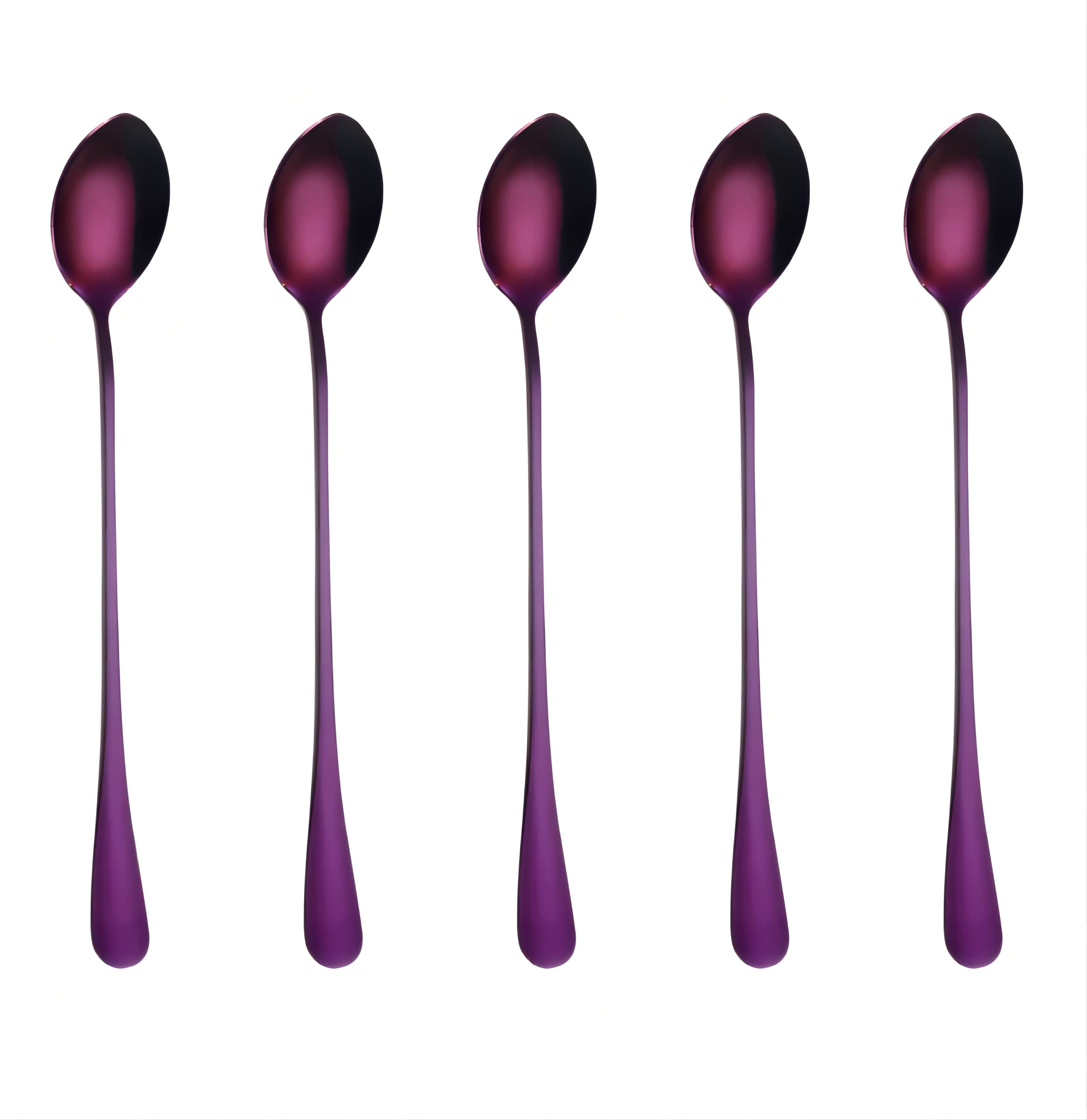 M.S. Long-handled ice tea spoon, cocktail stir spoons, stainless steel coffee spoons, ice cream scoop Set of 5(purple,7.68inch)