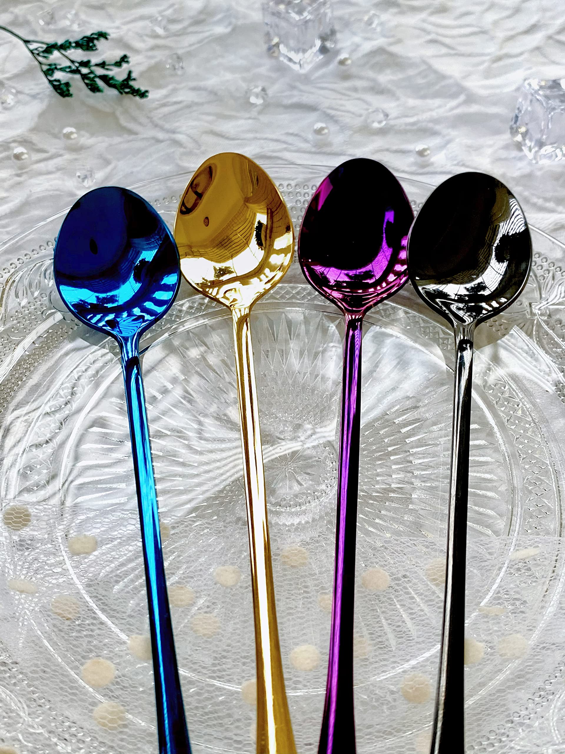 M.S. Long-handled ice tea spoon, cocktail stir spoons, stainless steel coffee spoons, ice cream scoop Set of 5(purple,7.68inch)