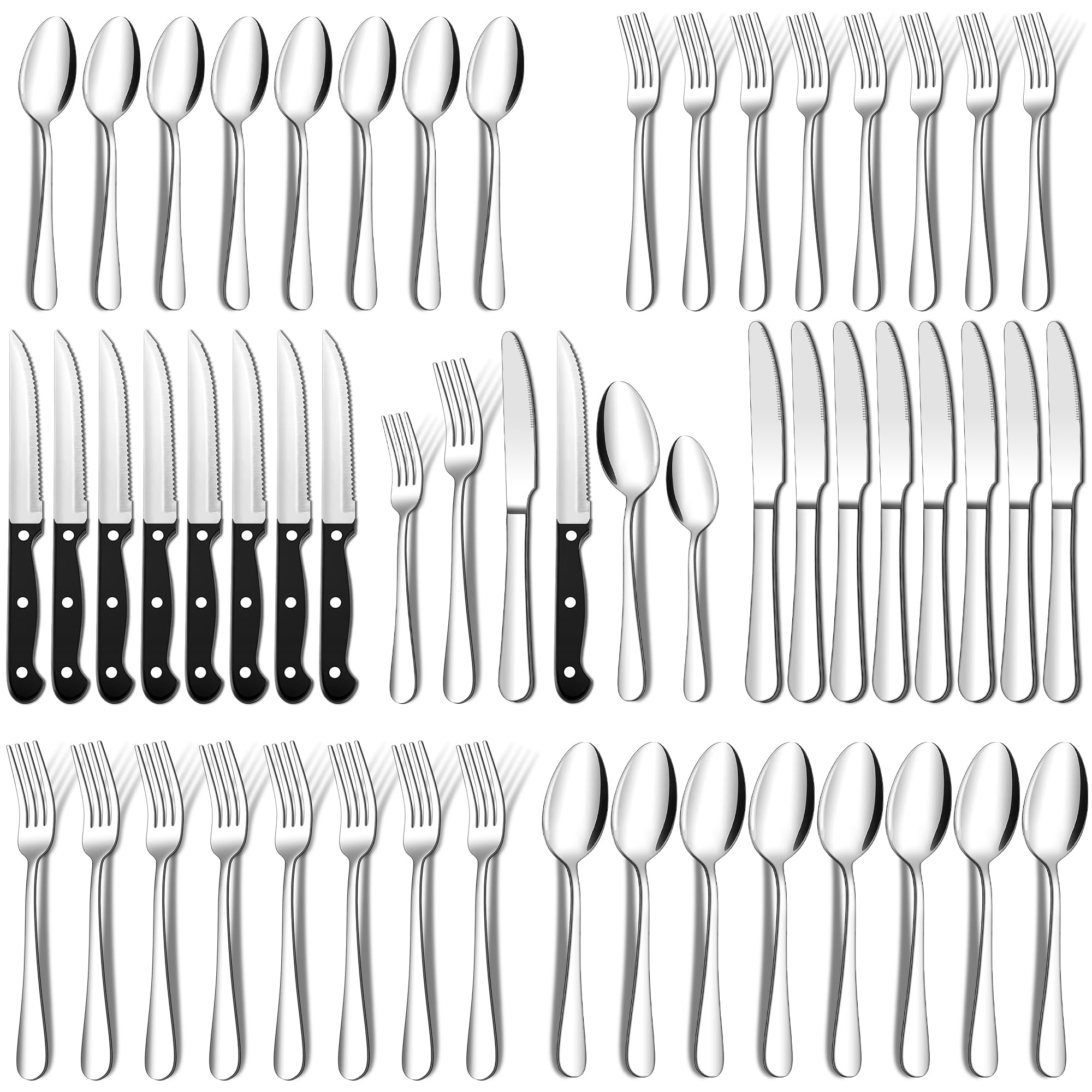 Silverware Set, ENLOY 48 Pieces Stainless Steel Flatware Cutlery Set, Include Knife Fork Spoon, Mirror Polished, Dishwasher Safe, Service for 8