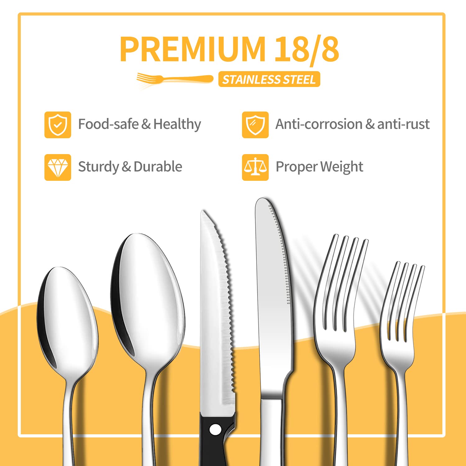 Silverware Set, ENLOY 48 Pieces Stainless Steel Flatware Cutlery Set, Include Knife Fork Spoon, Mirror Polished, Dishwasher Safe, Service for 8