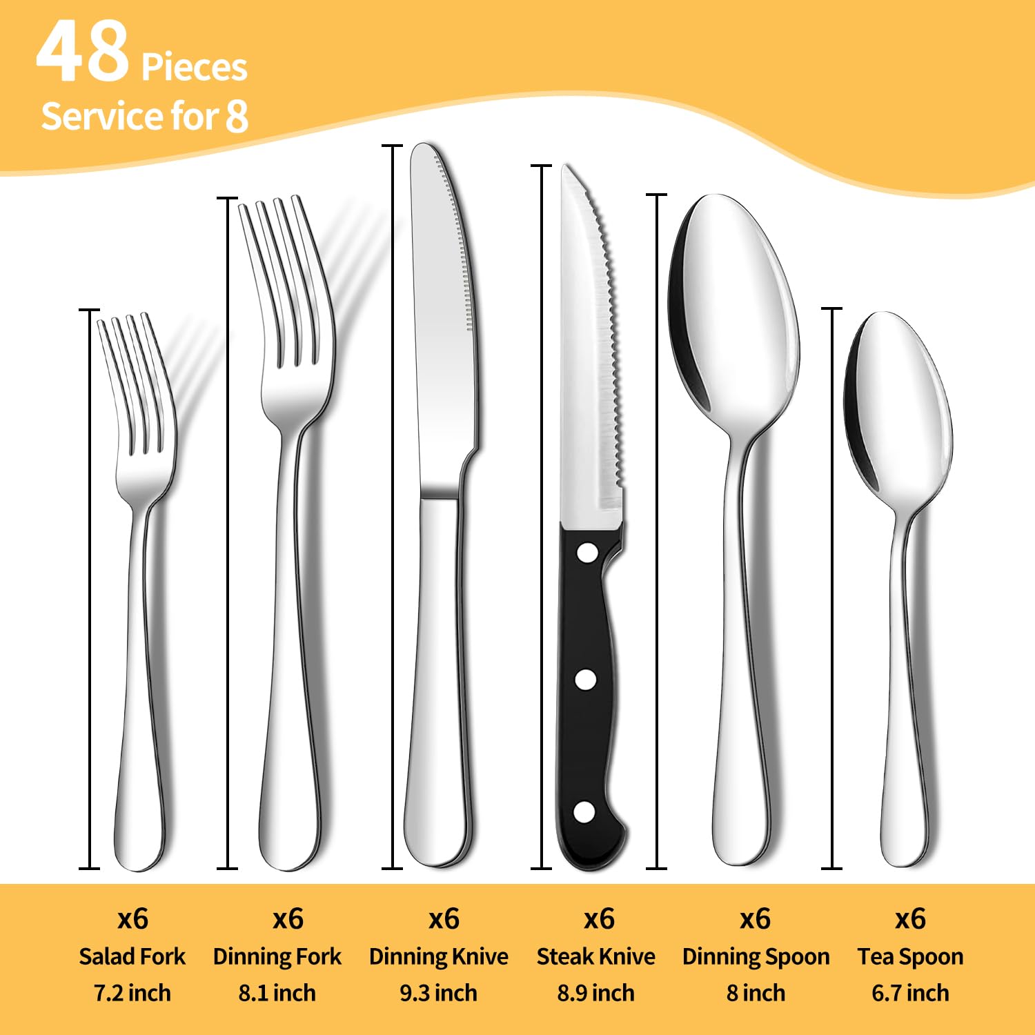 Silverware Set, ENLOY 48 Pieces Stainless Steel Flatware Cutlery Set, Include Knife Fork Spoon, Mirror Polished, Dishwasher Safe, Service for 8