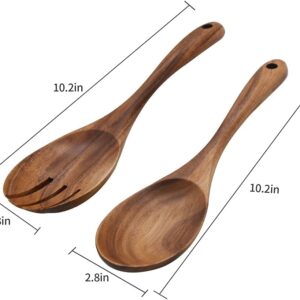 Wooden Acacia Salad Servers 10 in Set of Salad Mixing Dinner Fork and Spoon Home Kitchen Food Mixing Utensil Set (10 inch set)